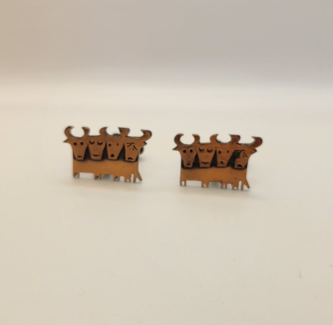 Vintage Copper Ox Cuff Links – Quadruple Bull Design - Etsy
