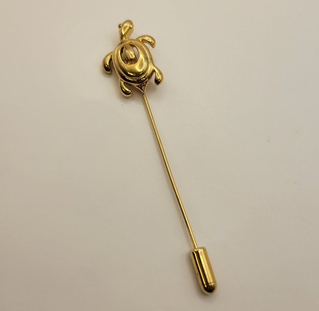 Crown Trifari Vintage Turtle Stick Pin Polished Gold Tone Turtle Brooch ...