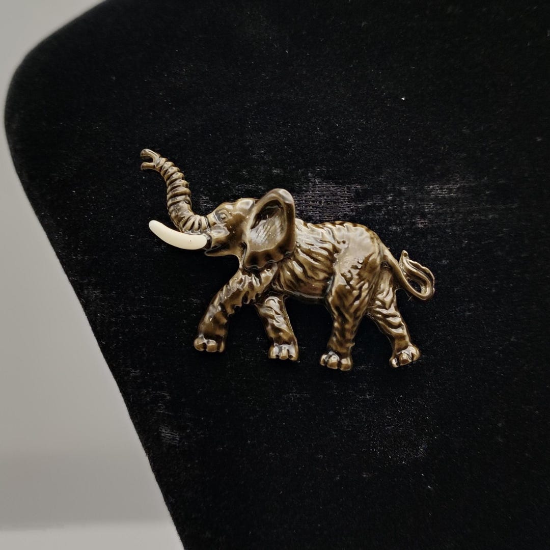 Detailed Enameled Elephant Pin With Tusks Vintage Lucky Elephant ...
