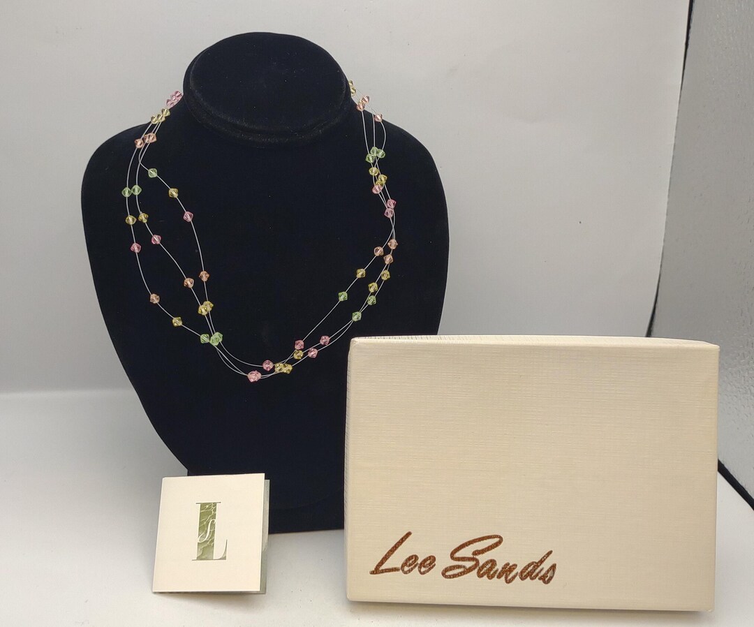 Lee Sands Vintage Dainty Floating Pastel Crystals Station Necklace ...