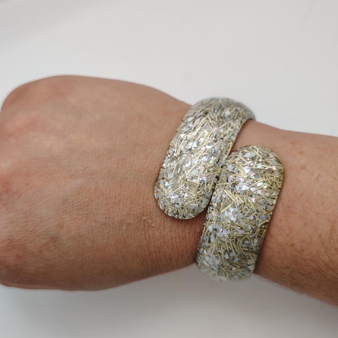 1950s Chunky Confetti Lucite Bypass Bangle Bracelet- Wide Hinged Bypass Bangle Party Bracelet ...