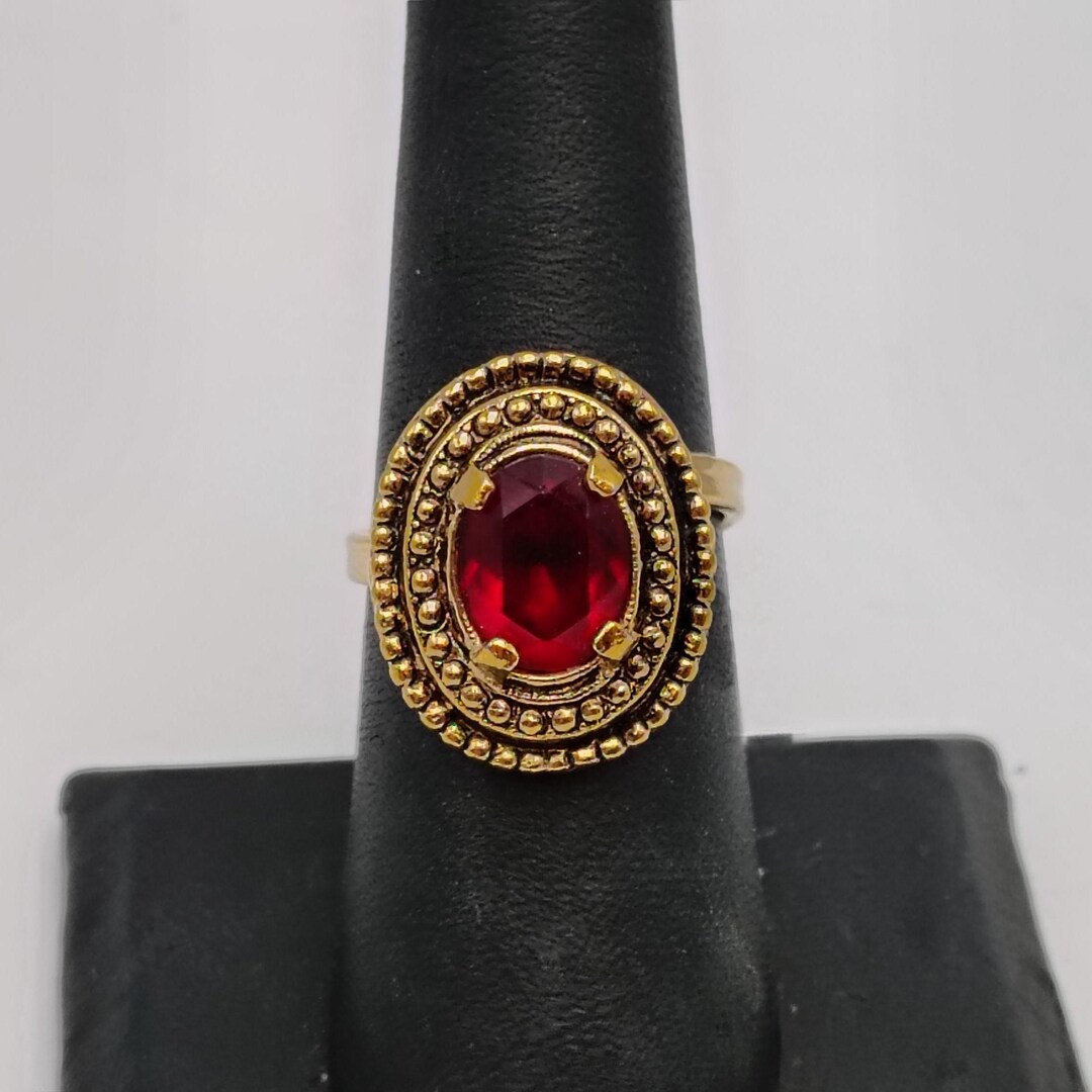 1970s Sarah Coventry Victorian Style Ruby Red Rhinestone Oval Cocktail ...