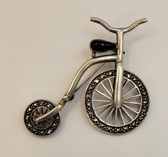 Vintage Marcasite and Silver Bicycle Pin with Moveabl… - Gem