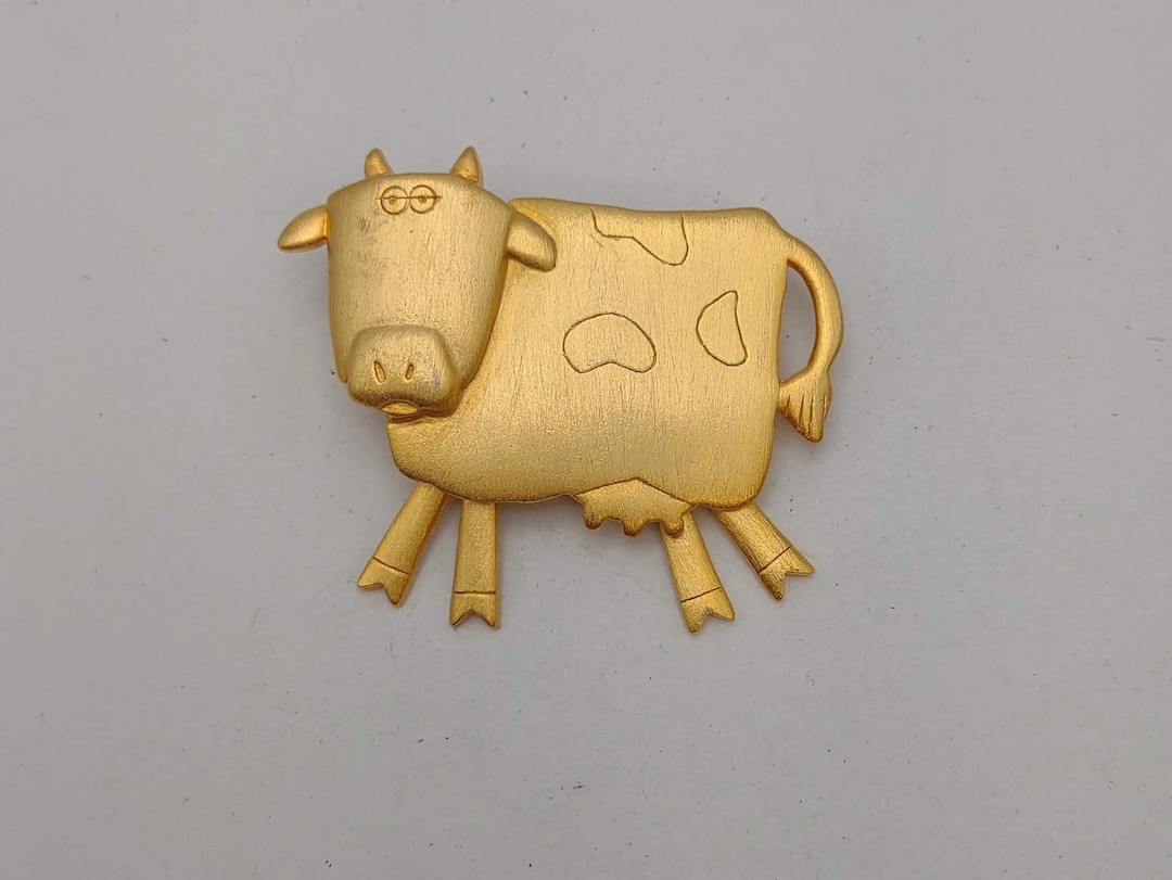 JJ Jonette Jewelry Cute Moveable Cow Pin- Dancing Cow Brooch- Vintage ...