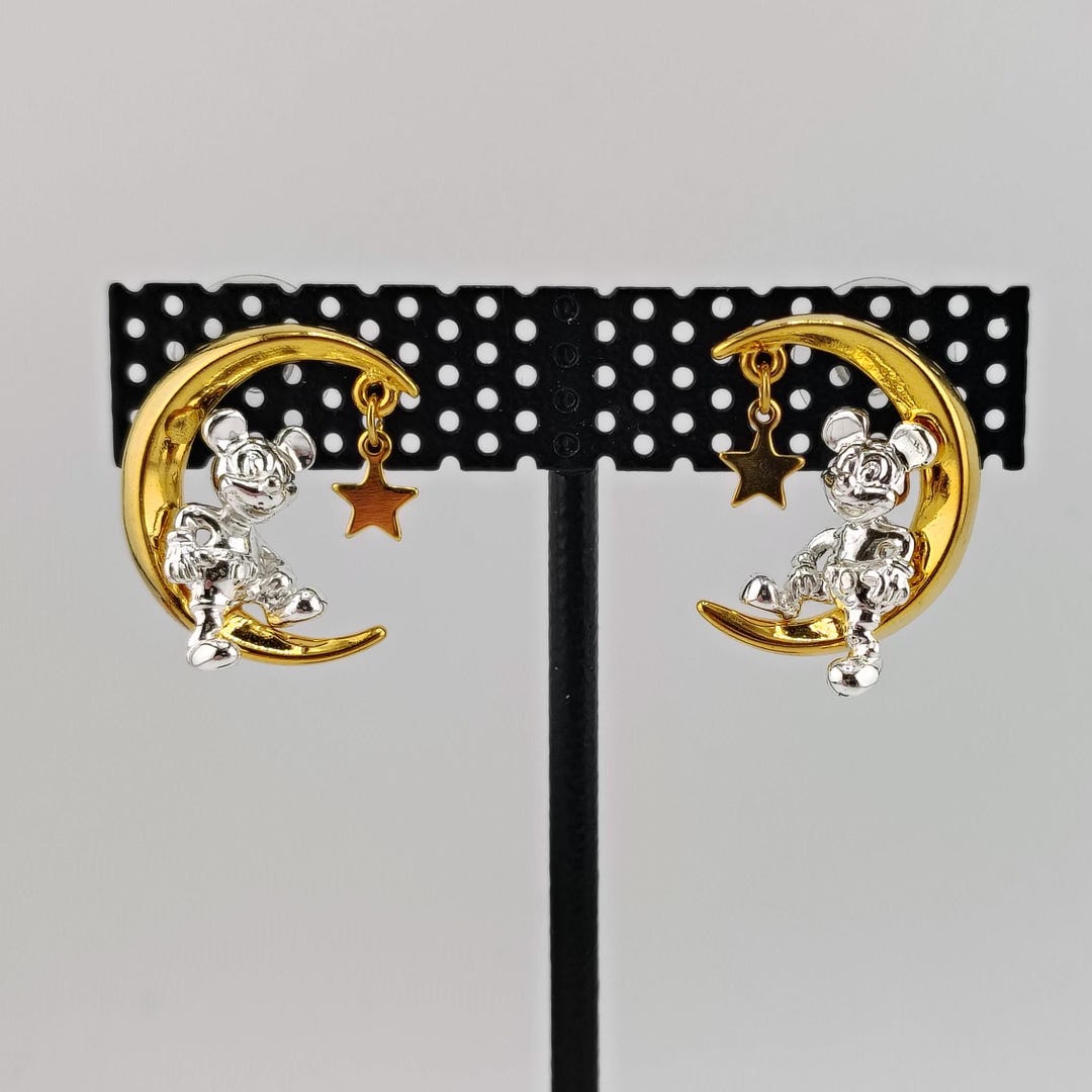 Vintage Mickey Mouse Crescent Moon Dangling Star Charm Two Tone ...
