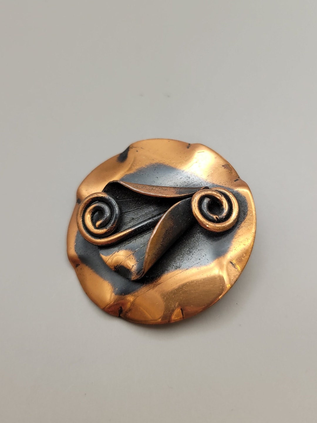 Vintage Copper Pin- Modernist Copper Floral Pin- Metalwork Pin- Copper ...