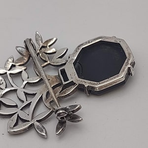 Ornate 925 Silver Tree Design With Marcasite and Onyx Pin Silver ...