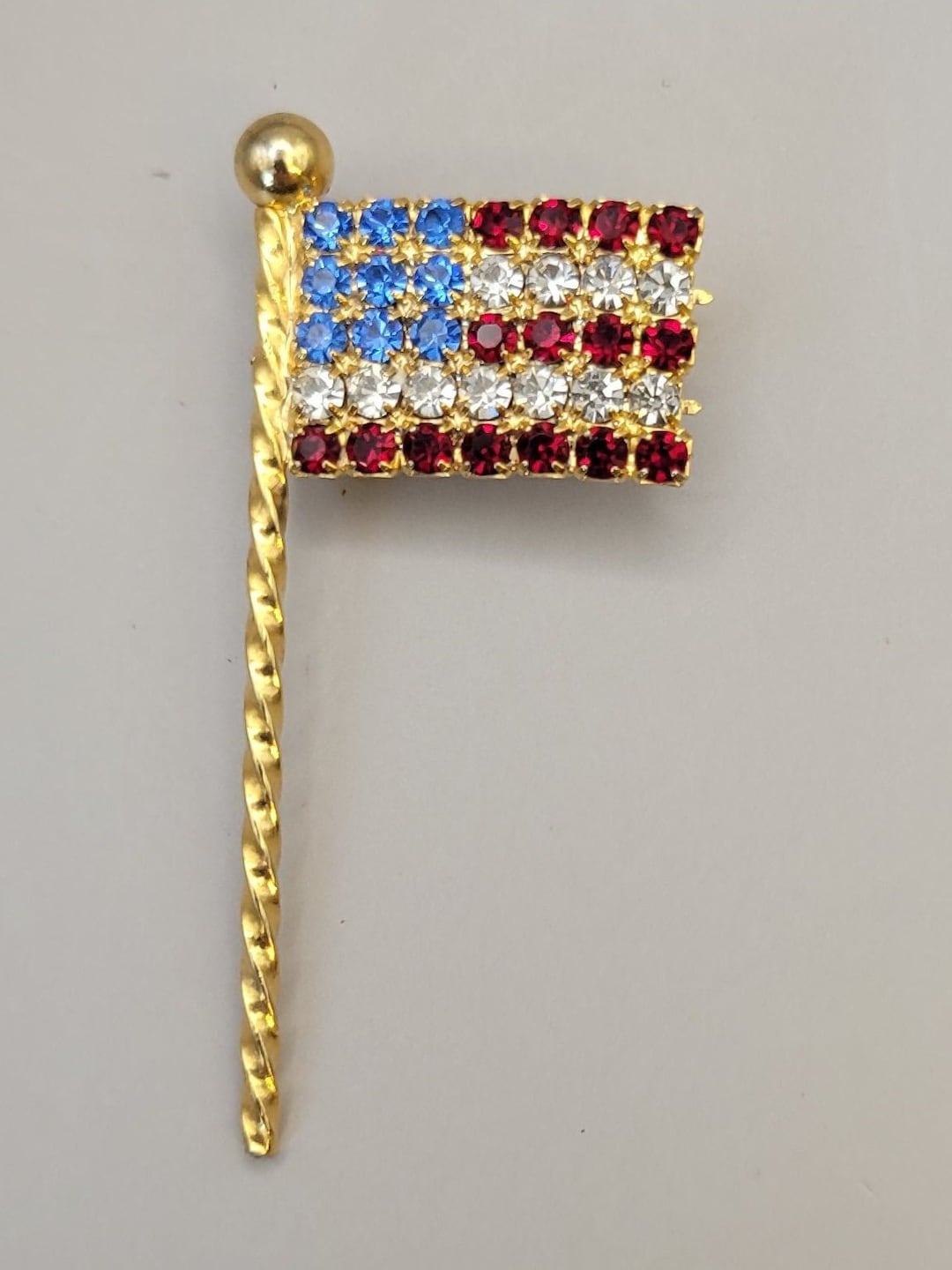 American Flag Pin Vintage Prong Set Rhinestone Flag Pin Vintage ...