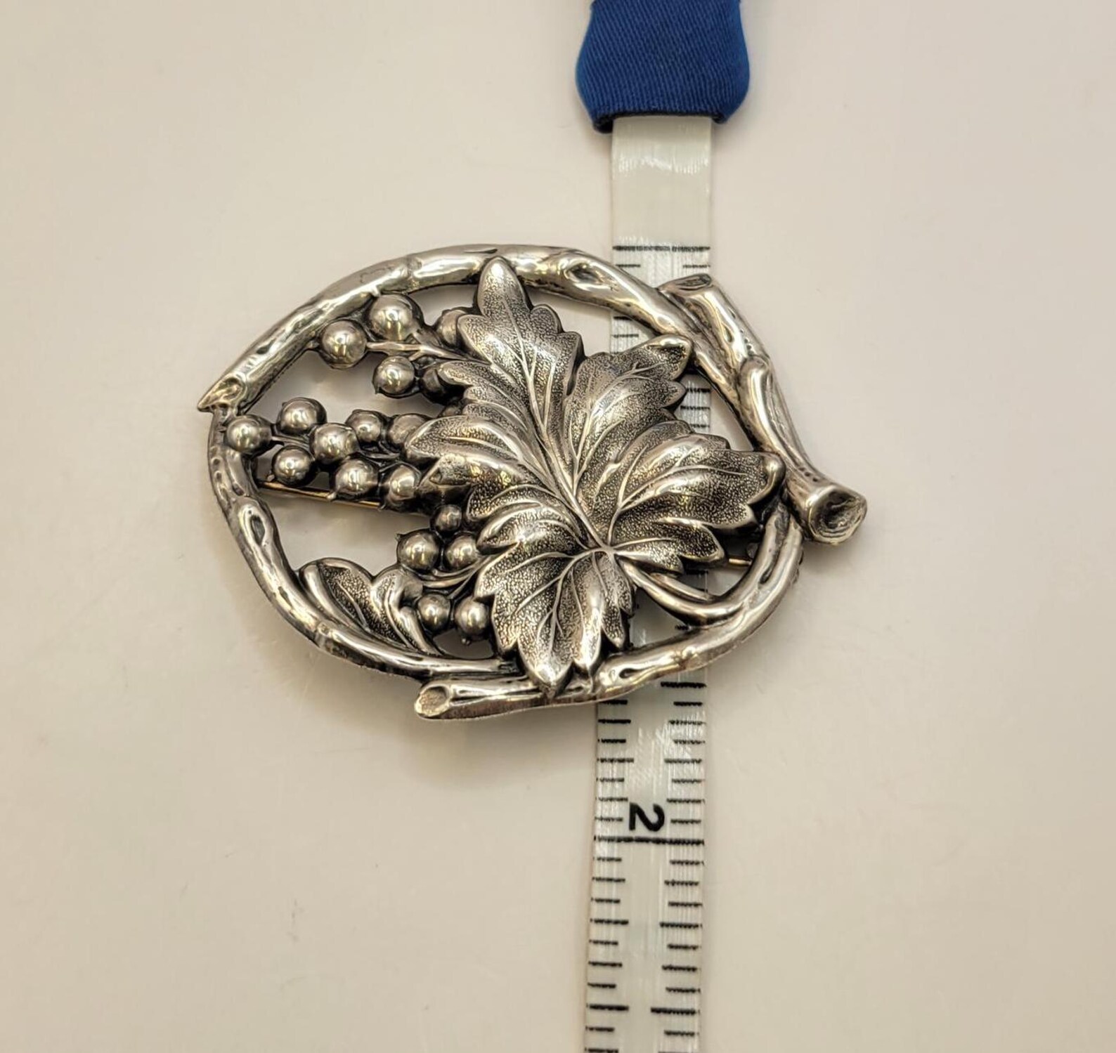 Sterling Silver Leaf and Grapes Pin- Grape Arbor Themed Circular Brooch ...