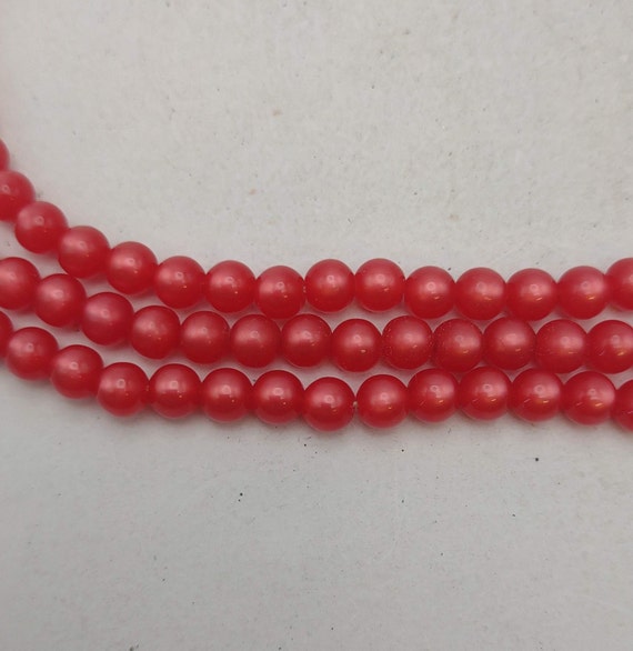 1940s Cherry Red Triple Strand Moonbeam Lucite Beaded… - Gem