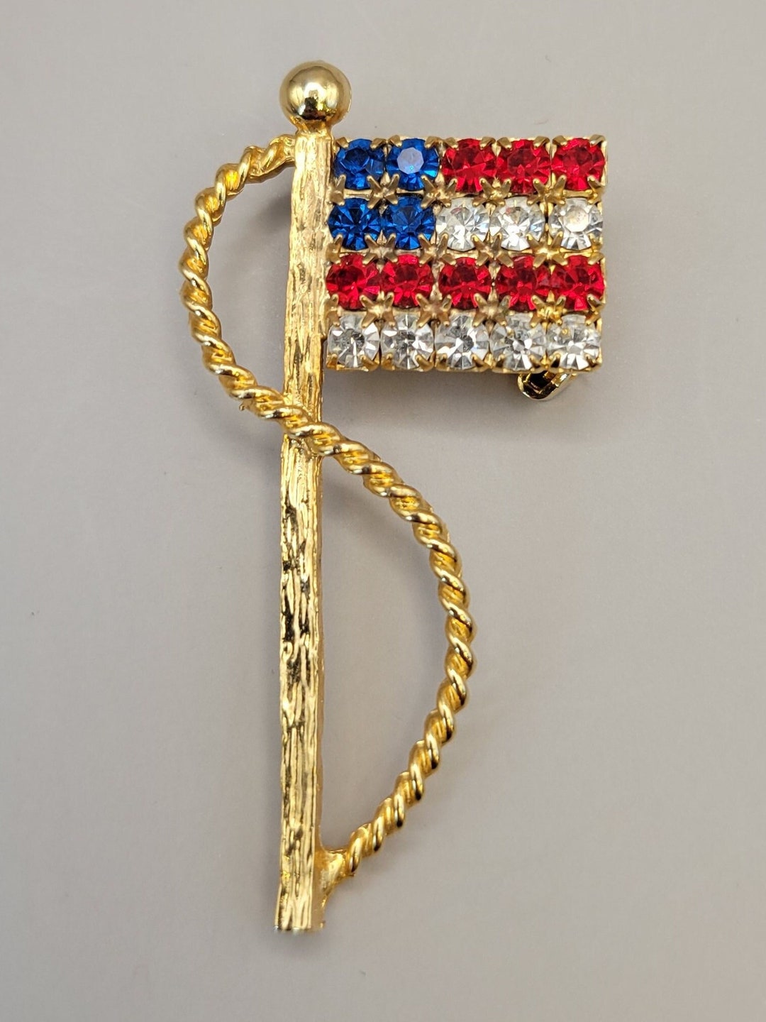 Prong Set Rhinestone American Flag Pin Vintage American Flag Jewelry ...