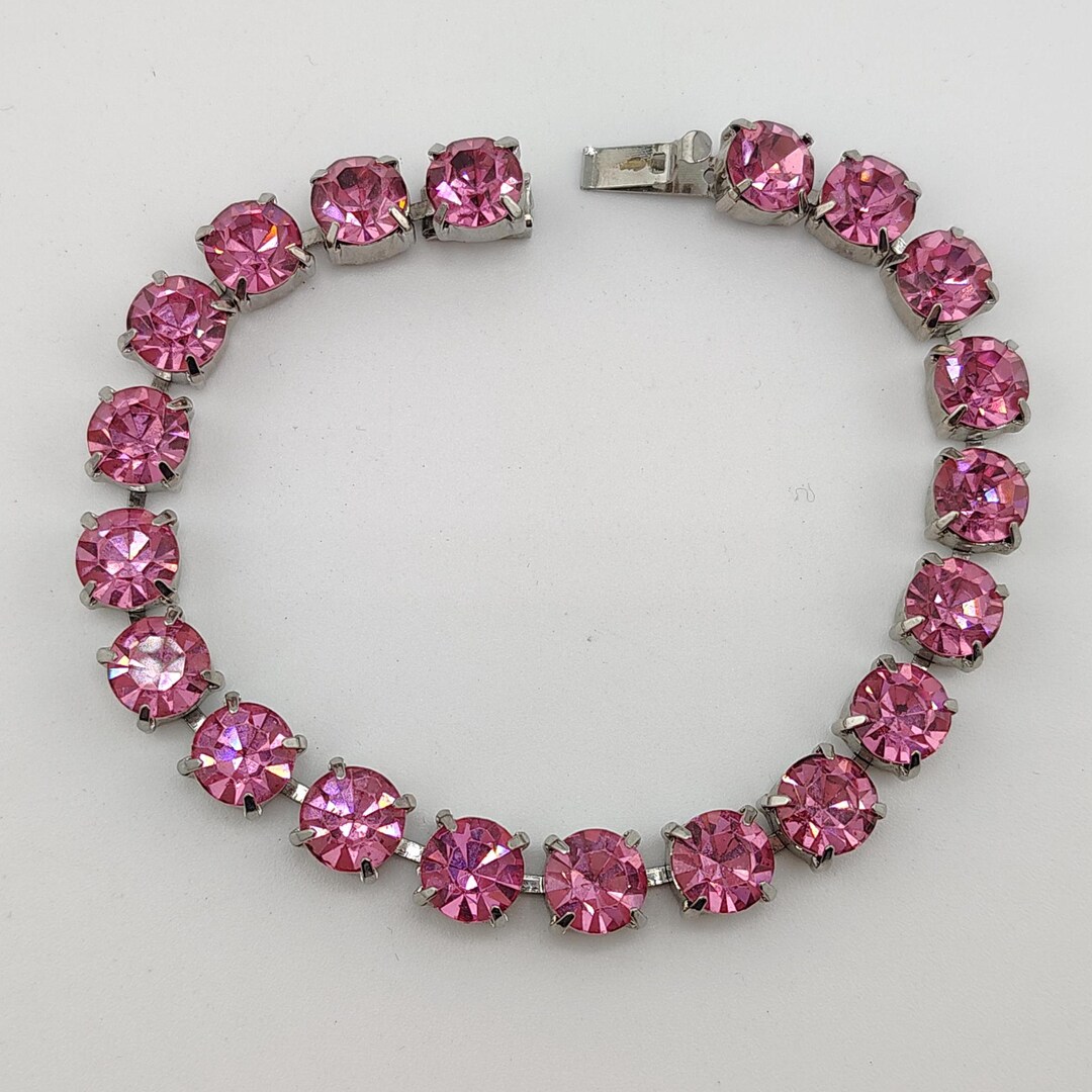 Sparkling Vibrant Pink Crystal Rhinestone Tennis Bracelet Prong Set ...
