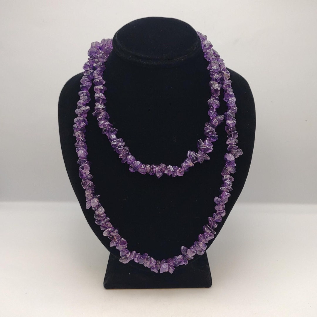 Vintage Amethyst Chips Nugget Infinity Necklace Long Vintage Gemstone ...