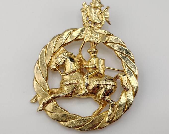 Vintage Golden Knight in Armor Riding a Horse With Flags Large ...