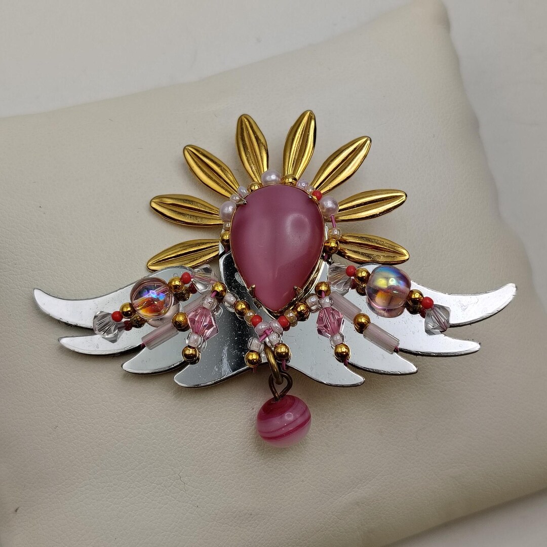 Vintage Liz Tech Angel Brooch, Pink Face, Mirror Wings, 1998 - Etsy