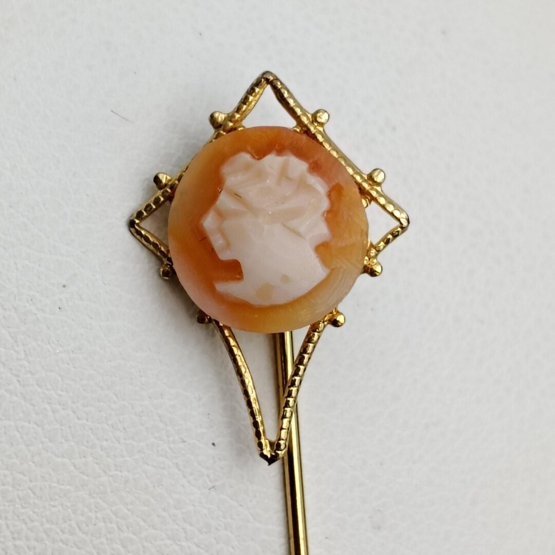 Vintage Shell Cameo Stick Pin- Vintage Costume Jewelry Scarf Holder Pin ...