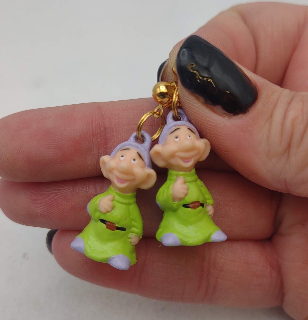Vintage Nostalgic 1990s Purple and Green Dwarf Dangling Earrings ...