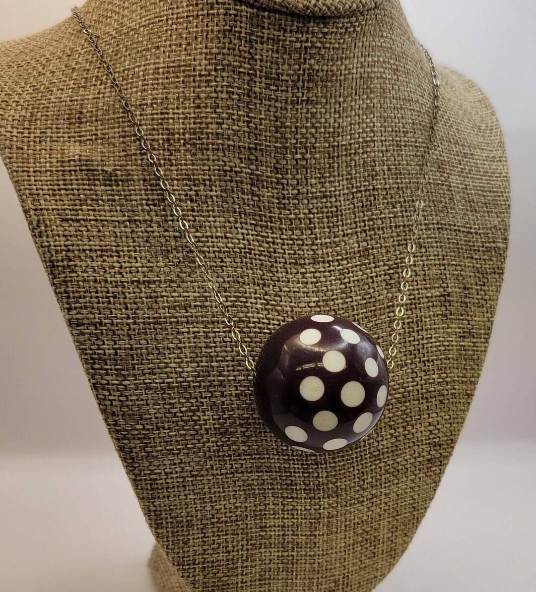 Vintage Plastic Polka Dot Ball Necklace - Silver Tone Chain With Single ...