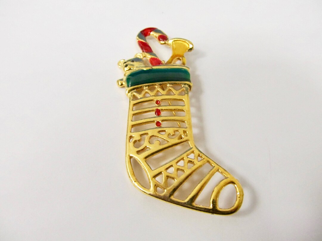 Retro Enameled Large Christmas Stocking Pin Item K 2682 - Etsy