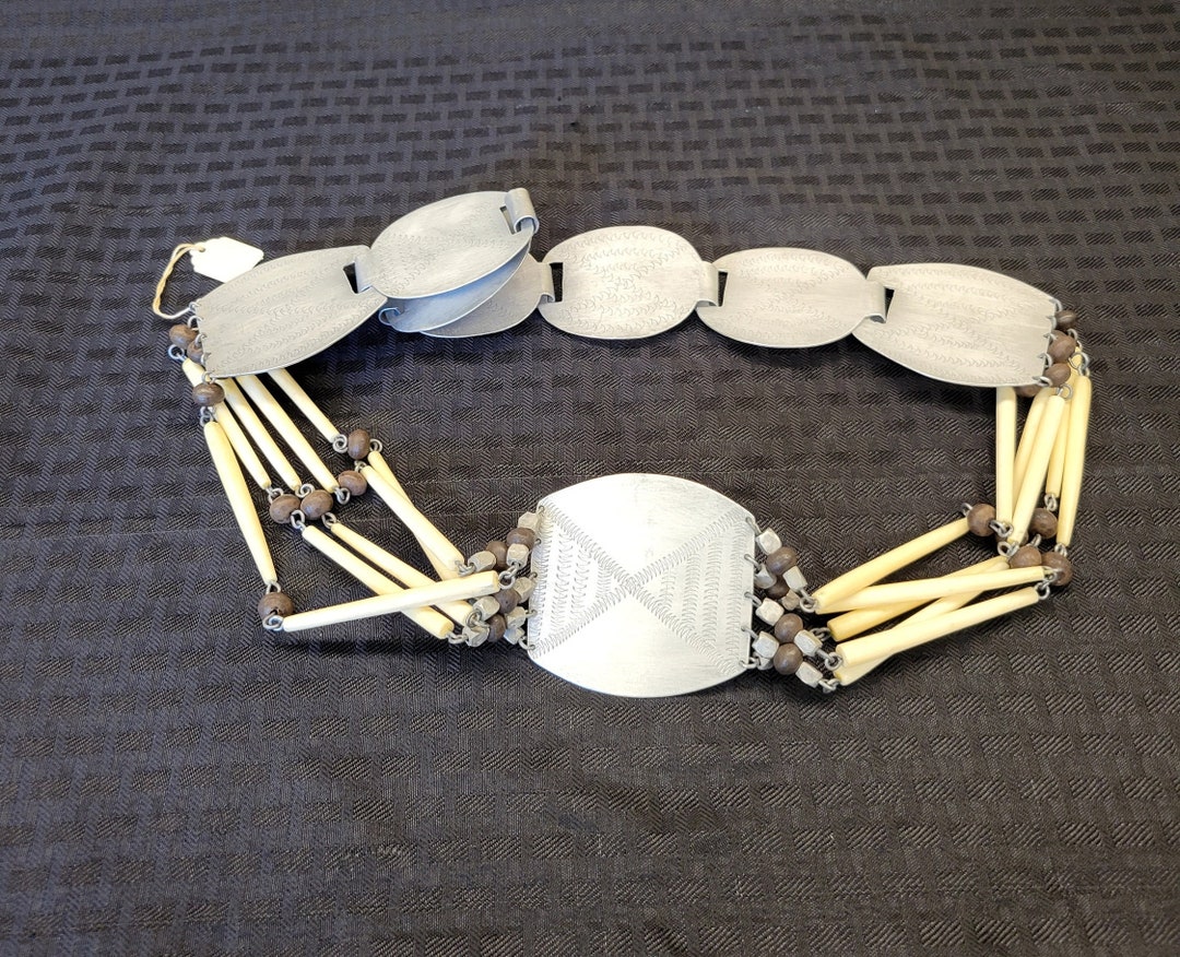 Vintage Metal, Horn and Wood Belt - Etsy