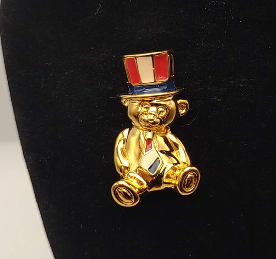 Avon Vintage Enameled Patriotic Teddy Bear Pin- Ameri… - Gem