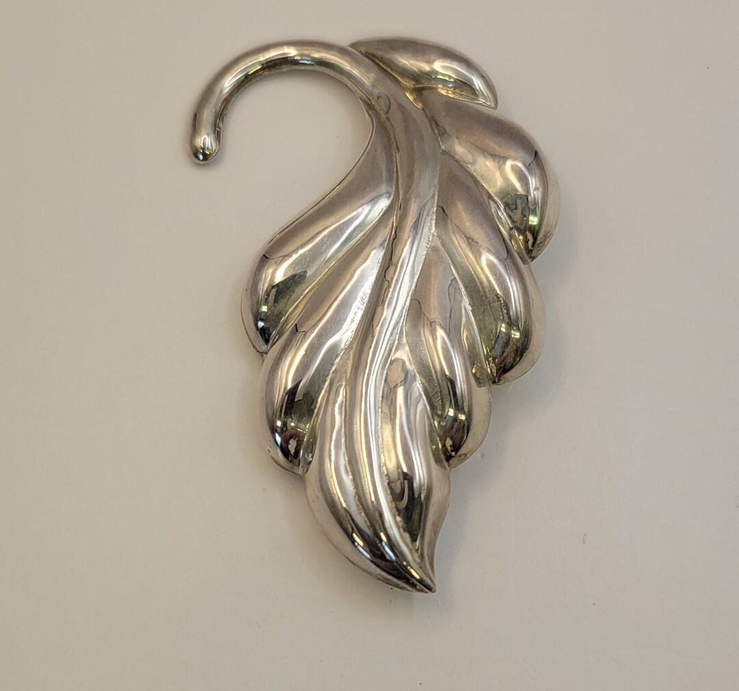 Vintage Large Silver Leaf Pin - High Polished 925 Silver 3 Dimensional ...