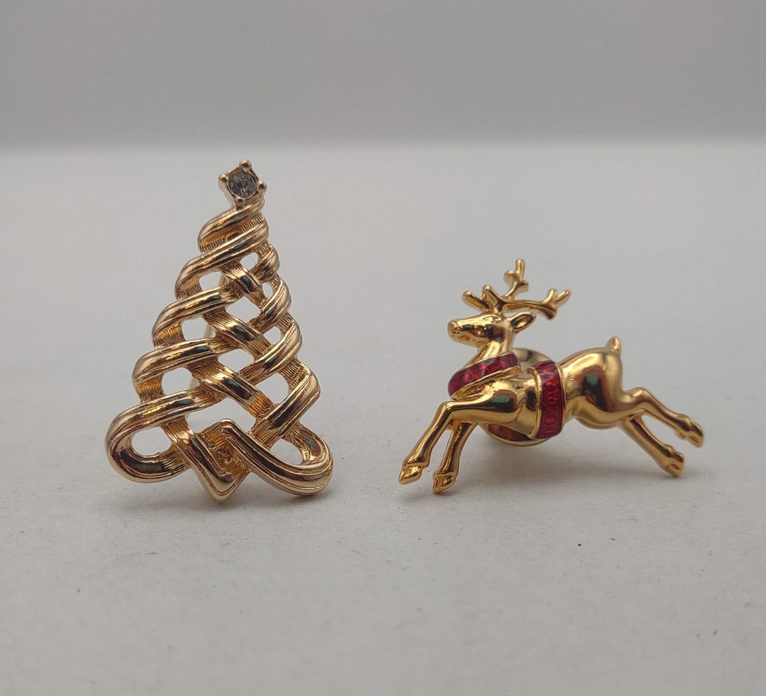 Vintage Avon Gold Tone Christmas Holiday Season Geometric Tree and ...