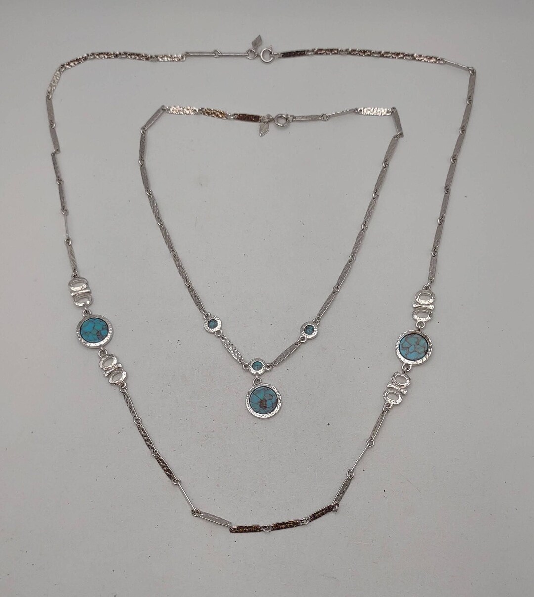 Vintage Sarah Coventry Layered Faux Turquoise Stations Hammered Link ...