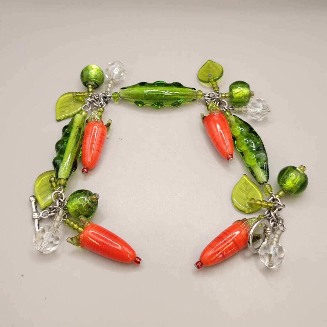 Art Glass Vegetable Bracelet – Handmade Peas, Carrots, Toggle Clasp - Etsy