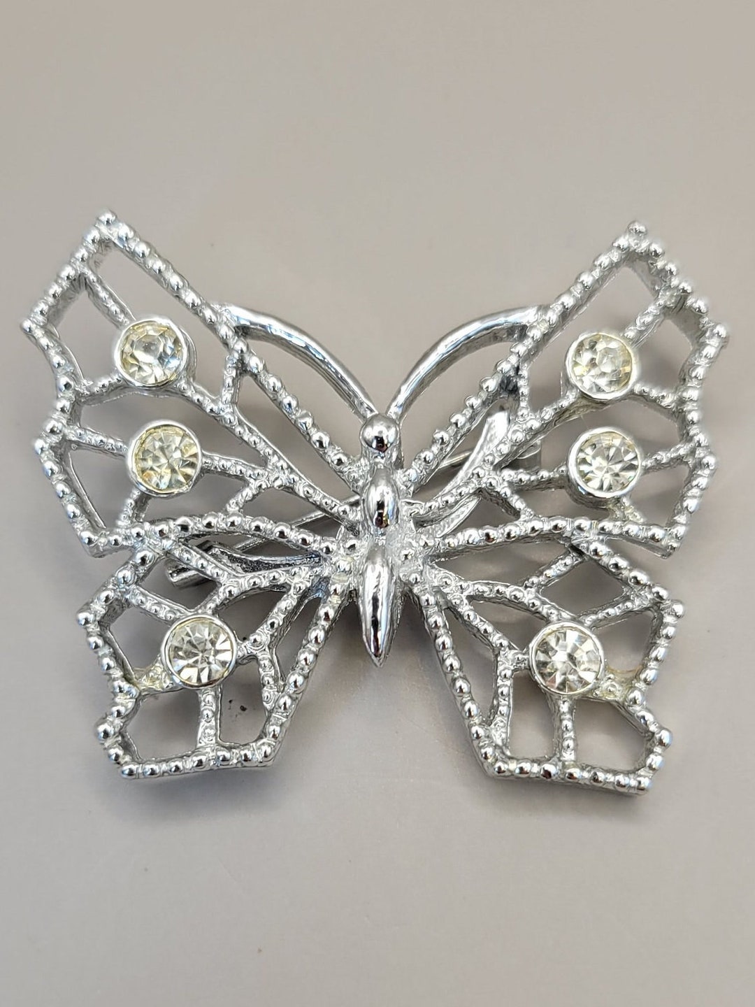 Rhinestone Butterfly Pin- Vintage Butterfly Pin- Butterfly Rhinestone ...