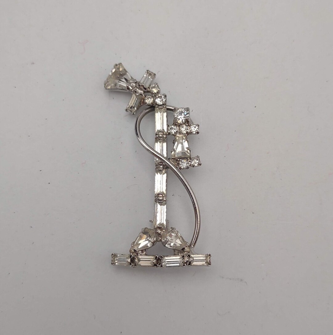 Vintage Candlestick Telephone Clear Rhinestone Brooch Costume Jewelry ...