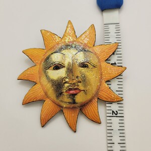 Golden Sun With Face Done on Canvas Brooch Hand Crafted Sun Face Pin ...