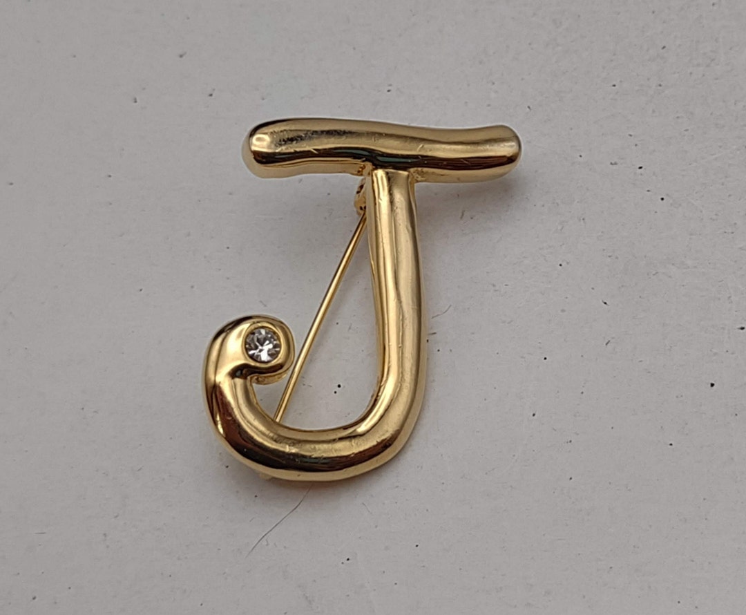 Vintage Gold Tone Puffy Balloon Style Initial J With Clear Rhinestone ...