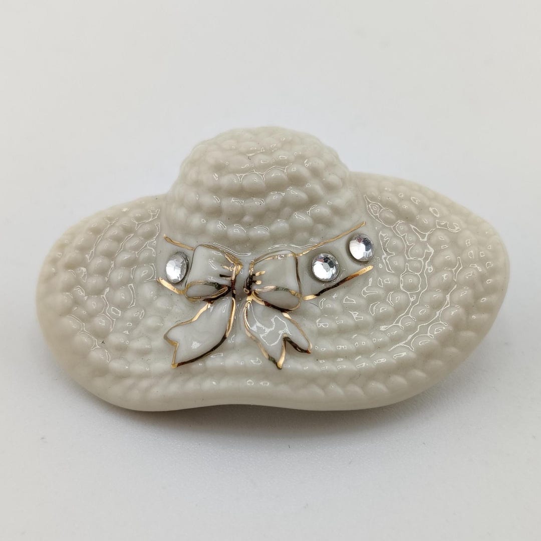 Vintage Lenox Porcelain Hat Brooch – Rhinestone Bow, Signed Brooch - Etsy