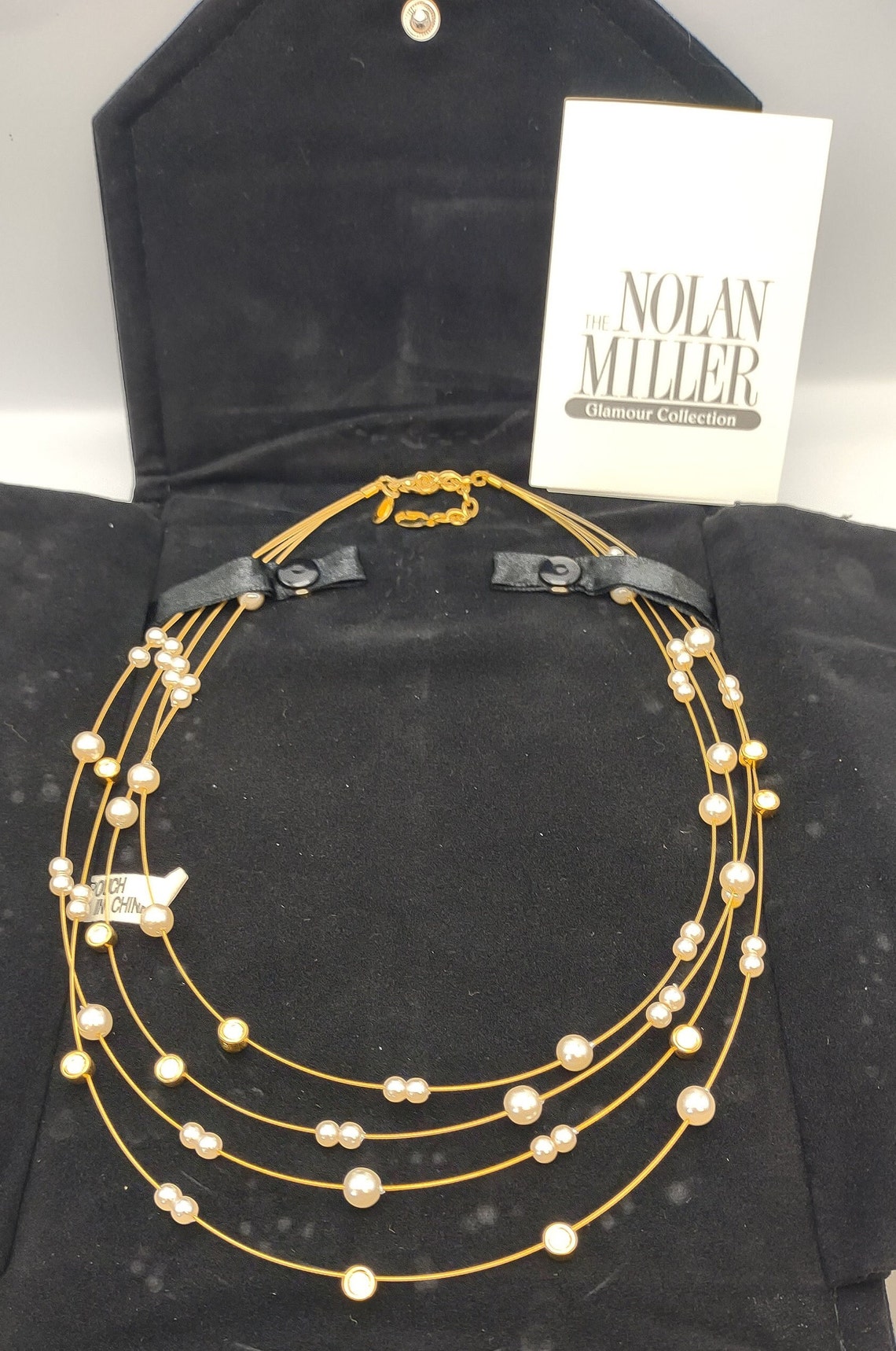 Vintage Nolan Miller Faux Pearl Crystal Necklace - 4 Strand Designer ...