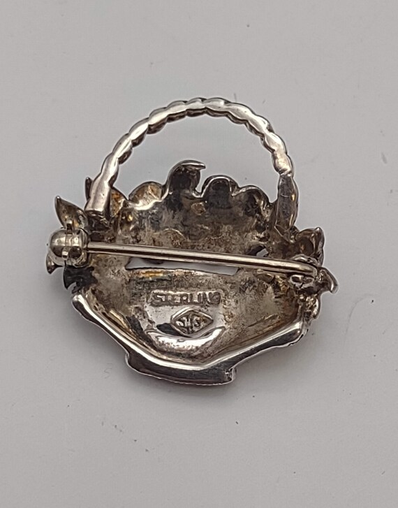 Judith Jack- 925 Silver Marcasite Floral Basket Pin- … - Gem