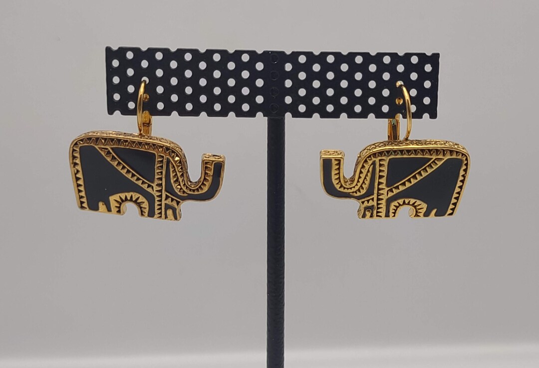 Retro Large Tribal Lucky Elephant Dangling Earrings- Vintage Costume ...