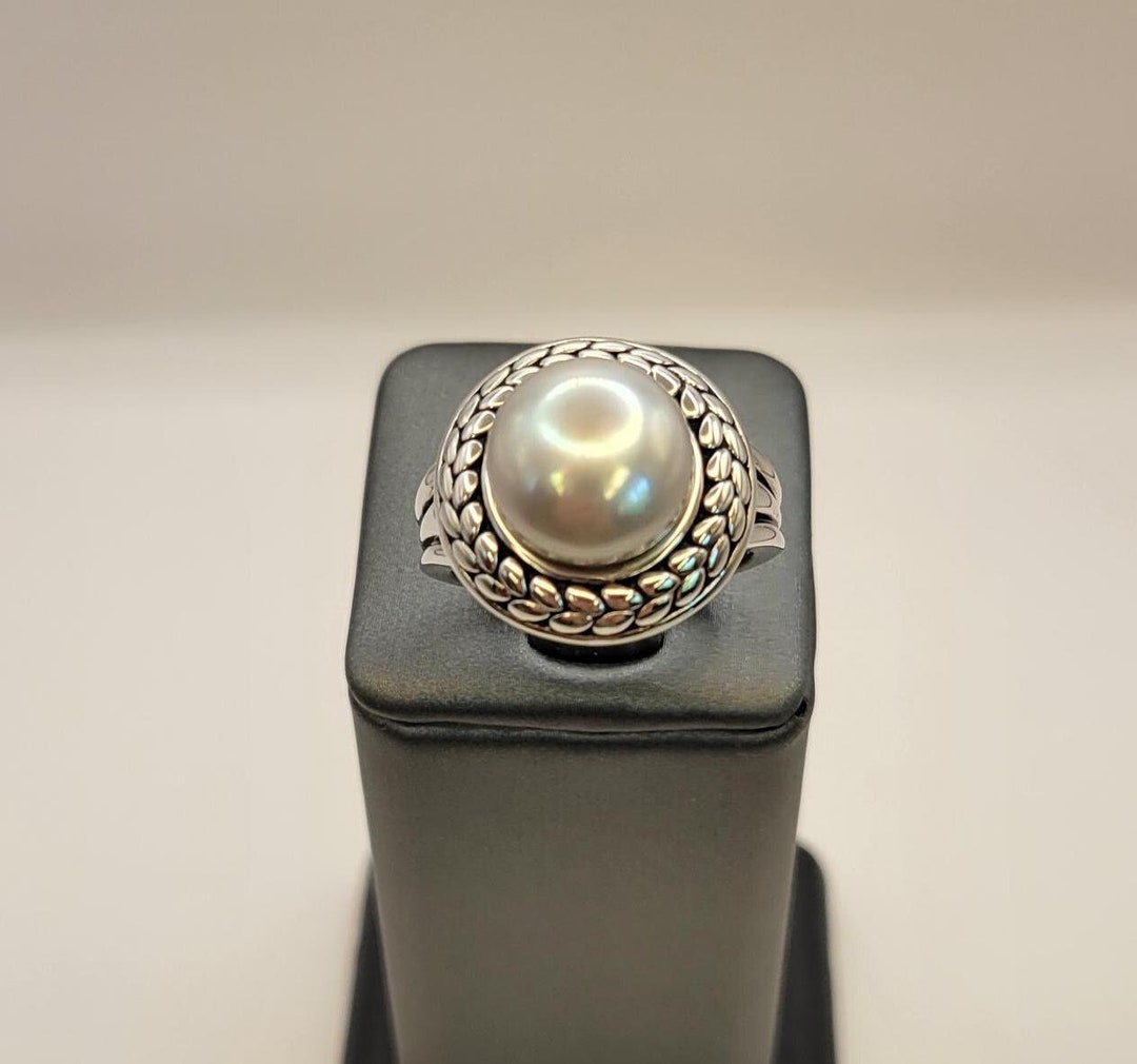 Honora 925 Sterling Silver Detailed Large Gray Pearl Ring - Gray Pearl ...