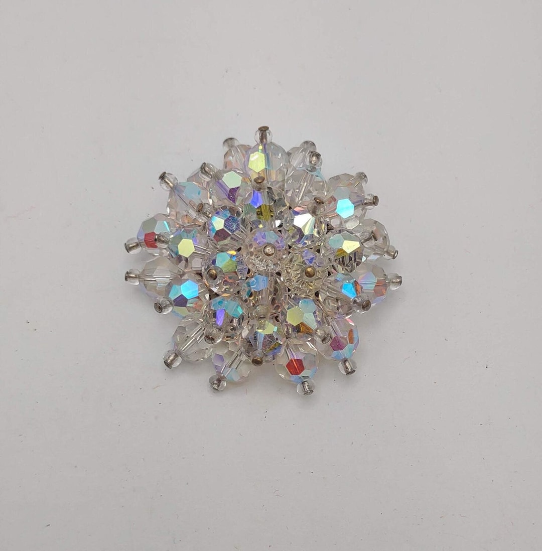 1950s Aurora Borealis Glass Bead Cluster Pin- Vintage 1950s Fashion AB ...