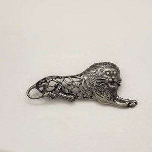 Open Work Gunmetal Tone Lion Statement Brooch- Detailed Lion Pin With ...