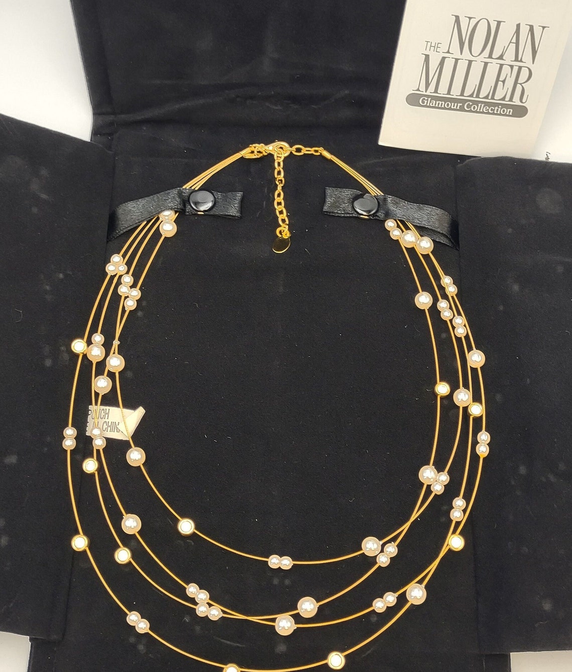 Vintage Nolan Miller Faux Pearl Crystal Necklace - 4 Strand Designer ...