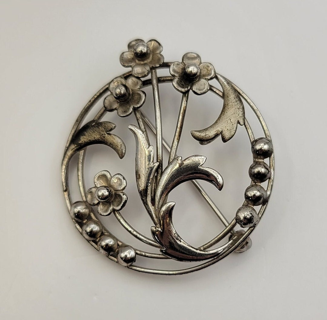 Sterling Silver Floral Pin Round Ornate Open Work Flower - Etsy