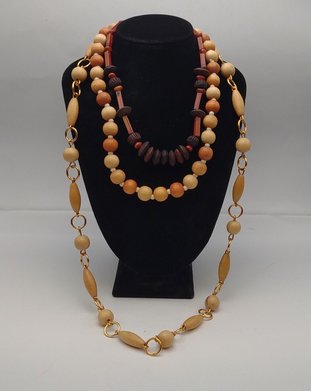 3 Layers of Wooden Bead Necklaces- Multi Wear Use- Boho Wooden ...