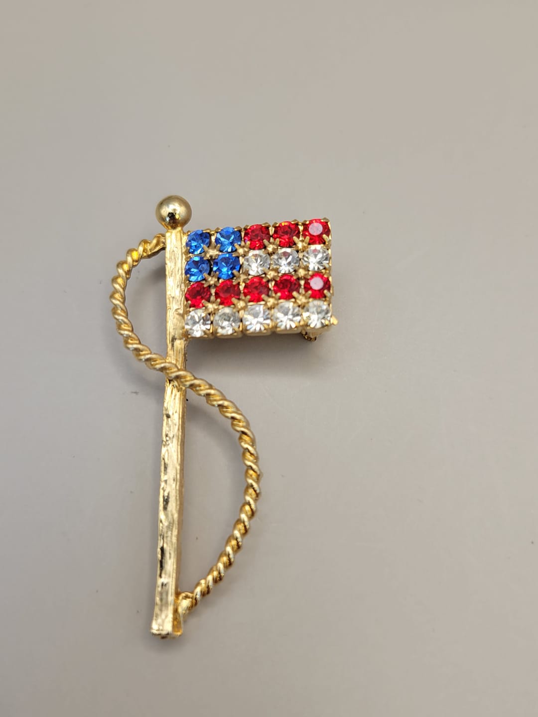 American Flag- Prong Set Rhinestone Flag- Vintage American Flag Pin ...
