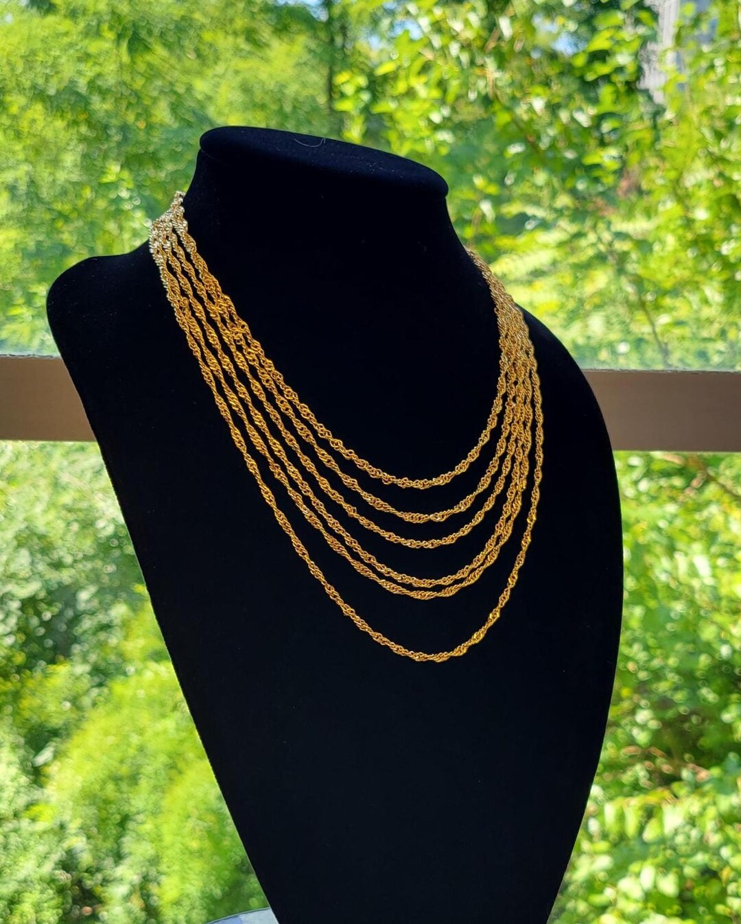 Crown Trifari Multi-chain Necklace - Designer Gold Tone Layered Twisted ...