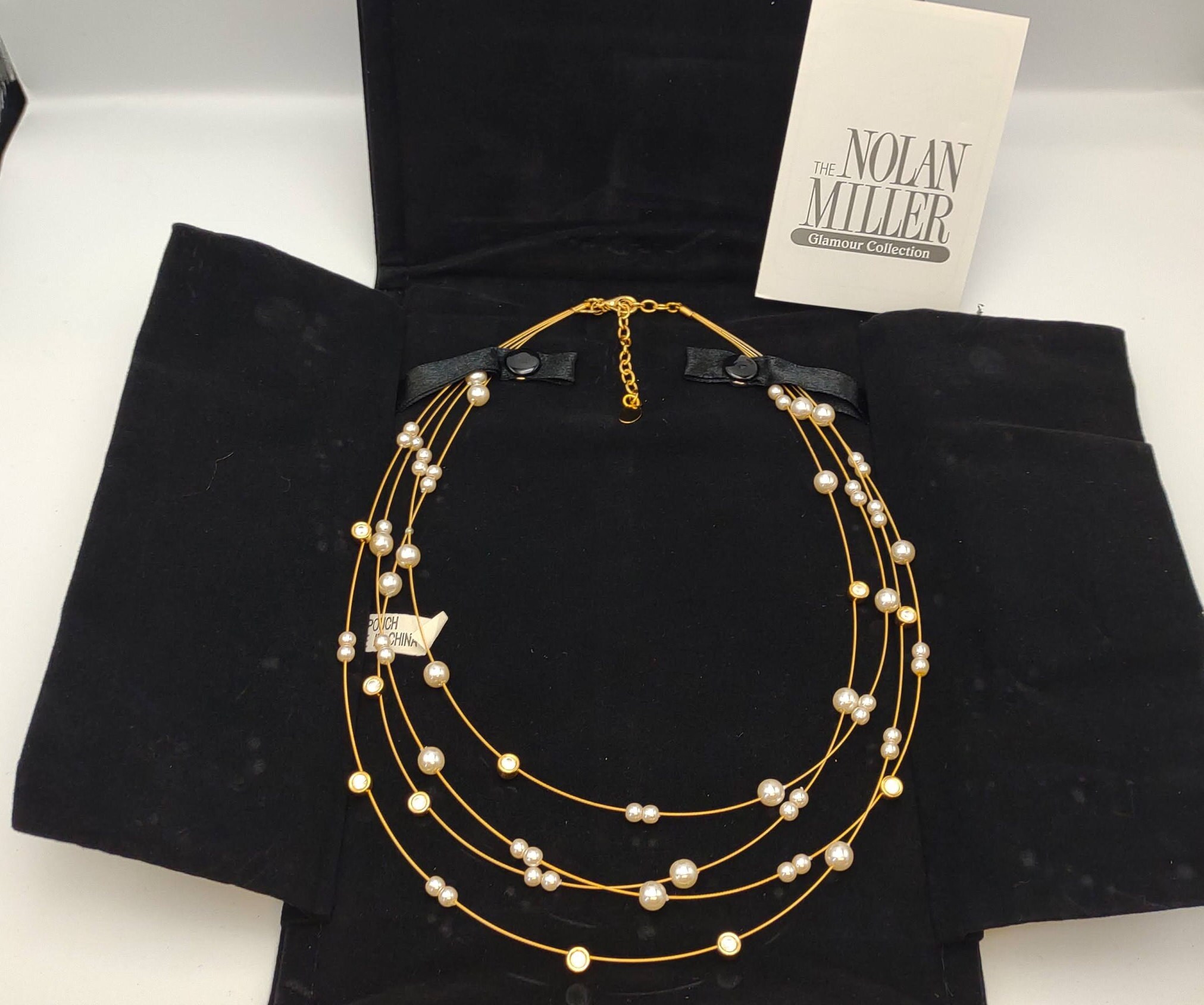 Vintage Nolan Miller Faux Pearl Crystal Necklace - 4 Strand Designer ...