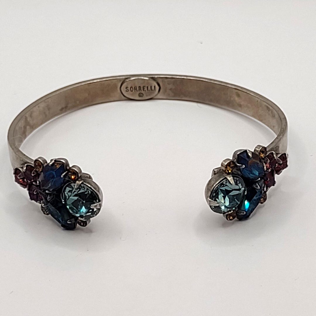 Vintage Sorrelli Blue Crystal Reverse Cuff Bracelet Multicolor Silver ...