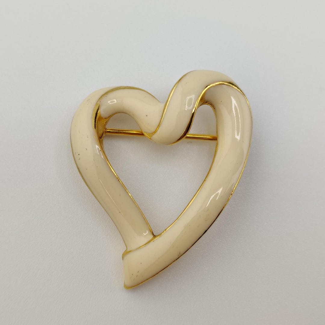 1990s Monet Enameled Cream Colored Heart Brooch Vintage Costume Jewelry ...