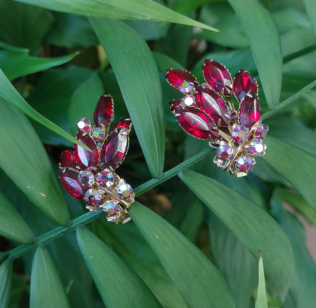 Juliana Style Oversized Elaborate Ruby Red Crystal Rhinestone Clip on ...