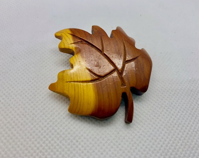 Vintage Carved Cedar Wood Leaf Pin Item K # 590 - Etsy
